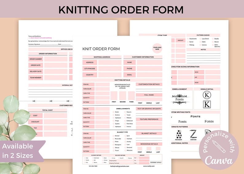 3 Page Editable Knitting Order Form Template for Knitting Business ...