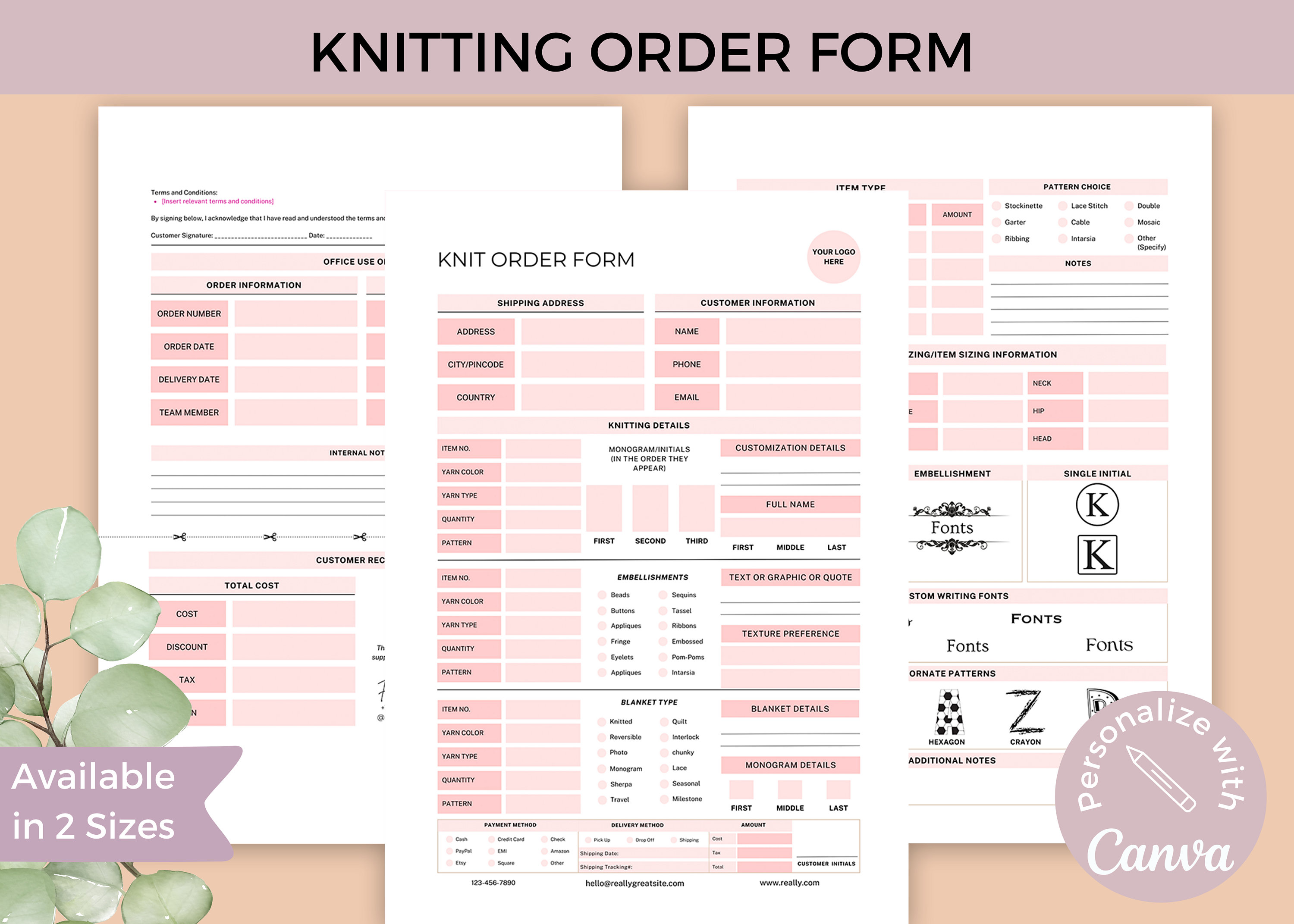 3 Page Editable Knitting Order Form Template for Knitting Business ...
