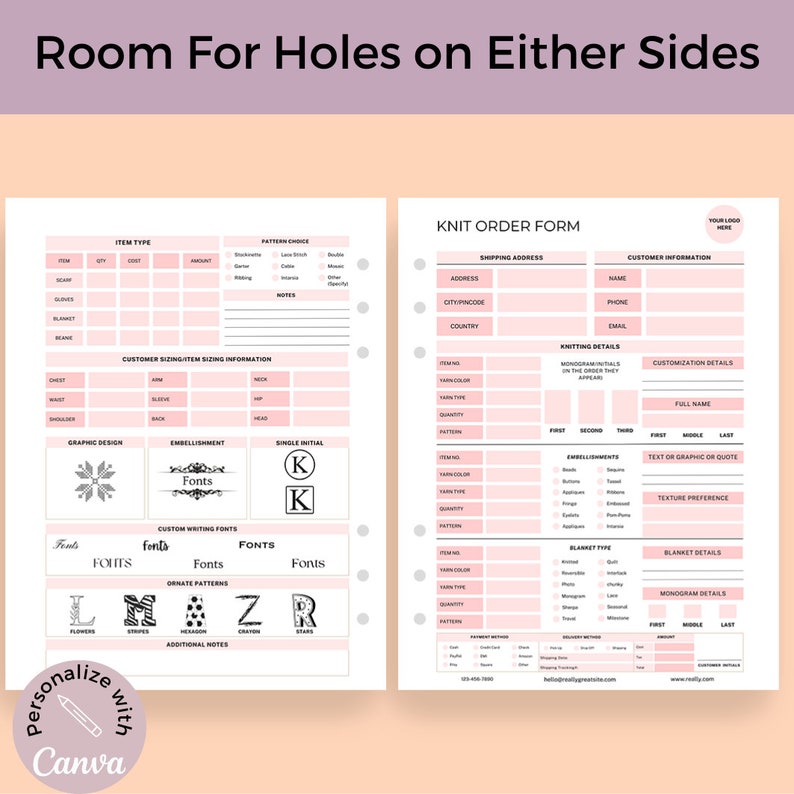 3 Page Editable Knitting Order Form Template for Knitting Business ...