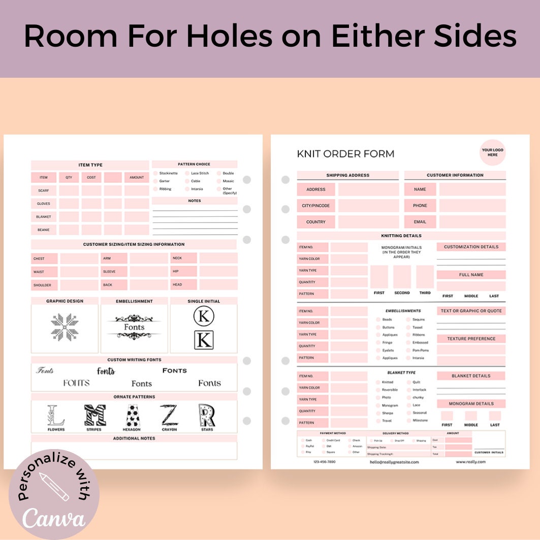 3 Page Editable Knitting Order Form Template for Knitting Business ...