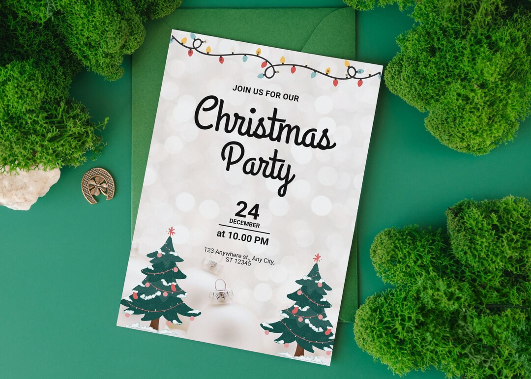 2 Sizes Christmas Light Themed Printable Christmas Eve Invite ...