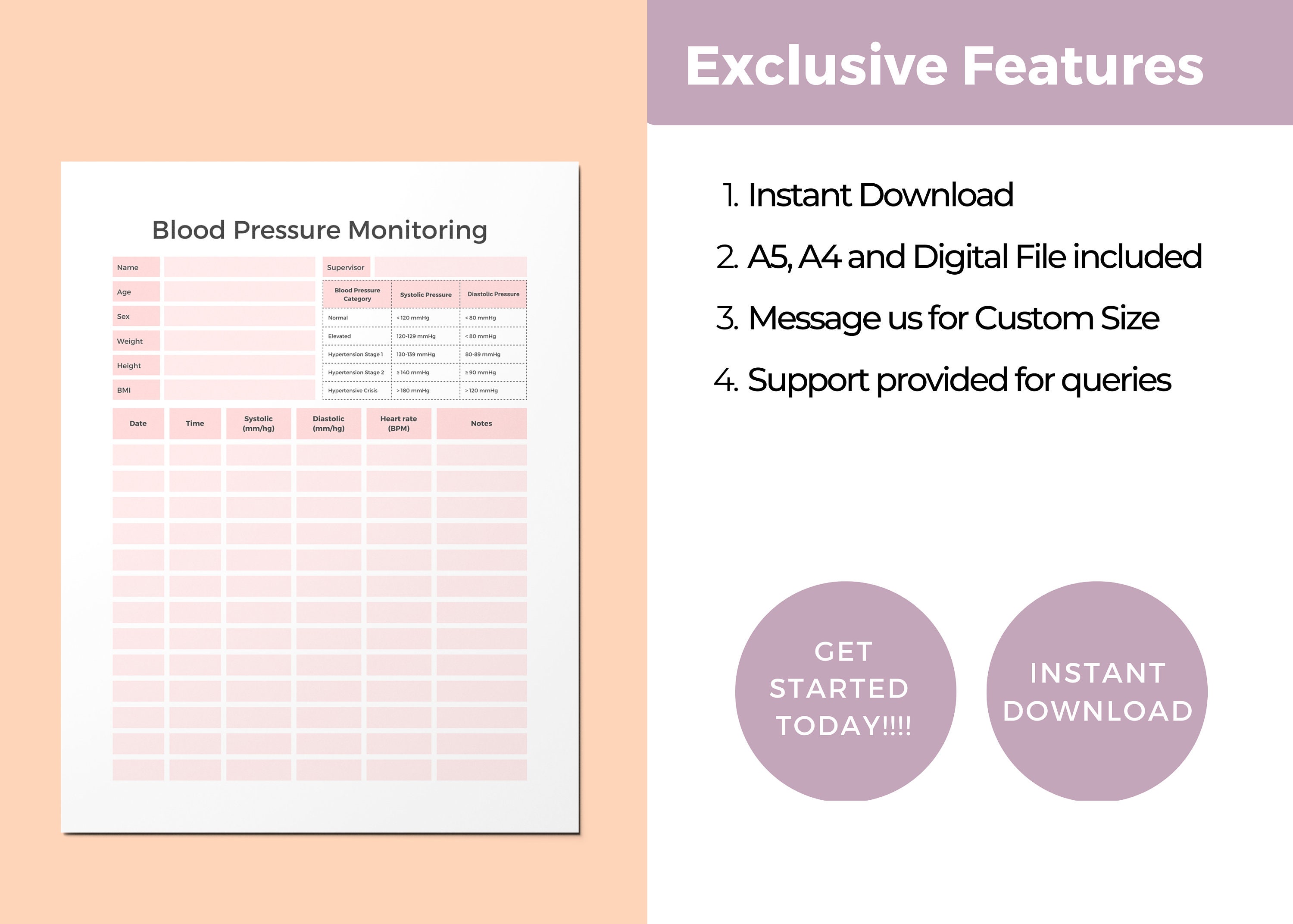 Blood Pressure Chart for Patients Blood Pressure Log for Blood Pressure ...