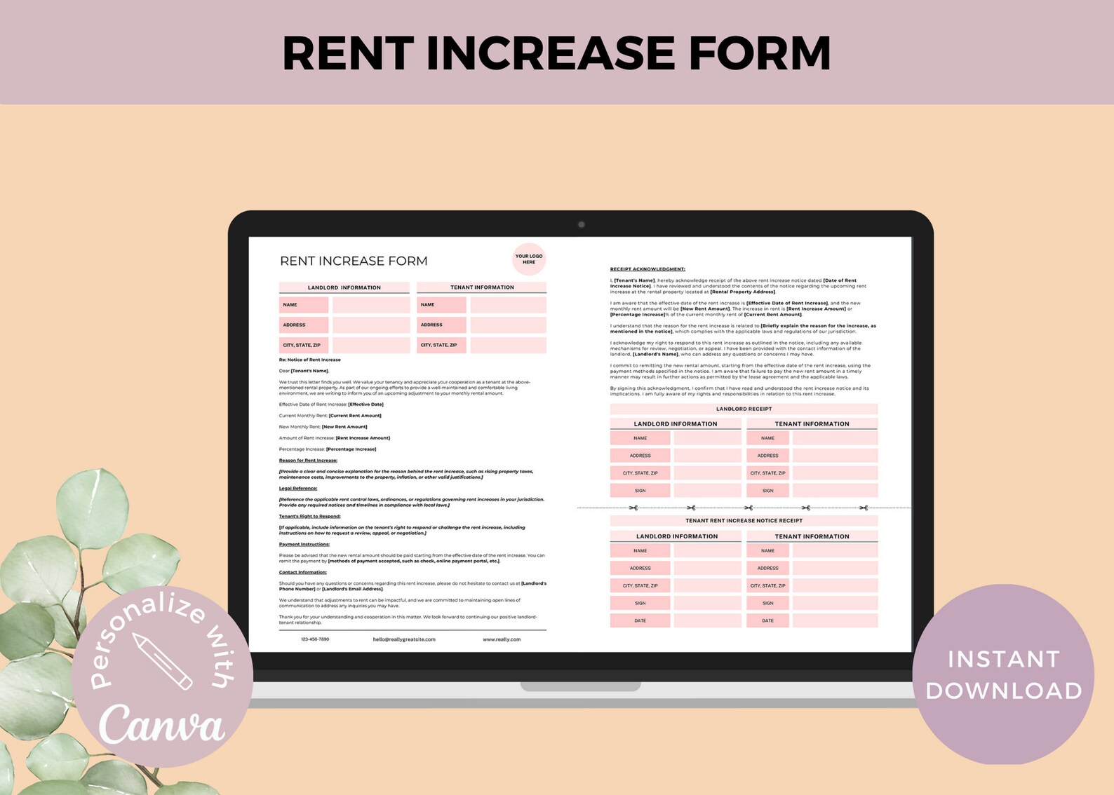 Editable Rent Increase Notice for Rent Increase Letter for Rent ...