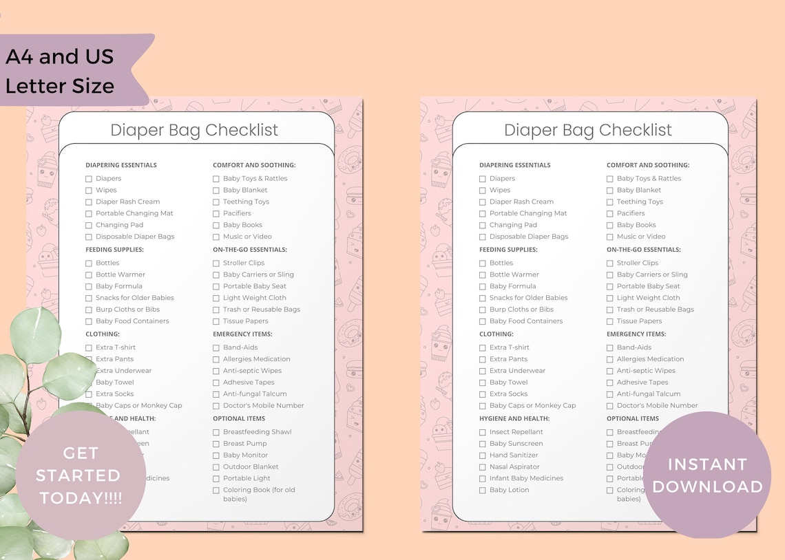 Printable Diaper Bag Checklist Digital Diaper Bag Checklist for New ...