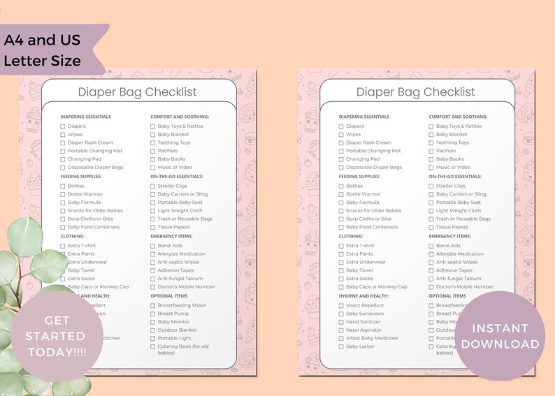 Printable Diaper Bag Checklist Digital Diaper Bag Checklist for New ...