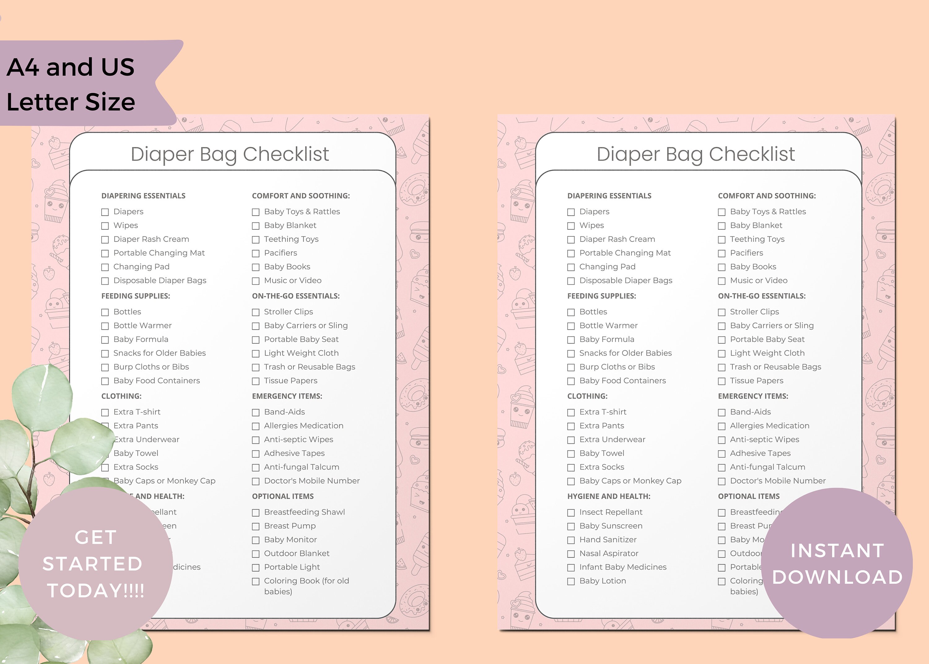 Printable Diaper Bag Checklist Digital Diaper Bag Checklist for New ...
