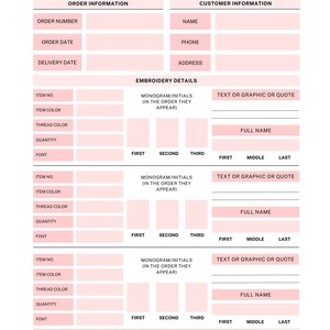 Editable Embroidery Order Form Template for Embroidery - Etsy