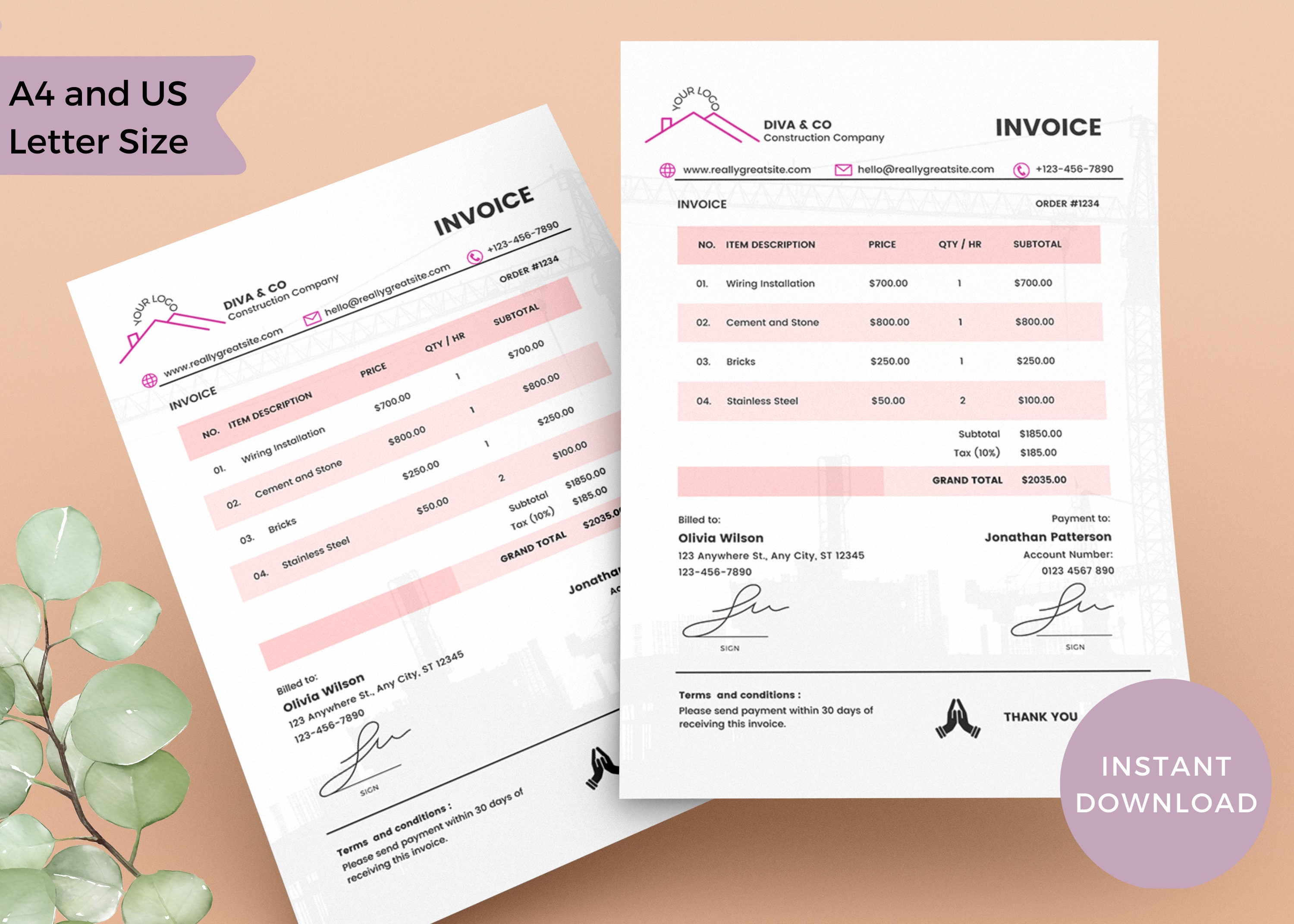 Construction Invoice Template for Business Generic Invoice Form ...