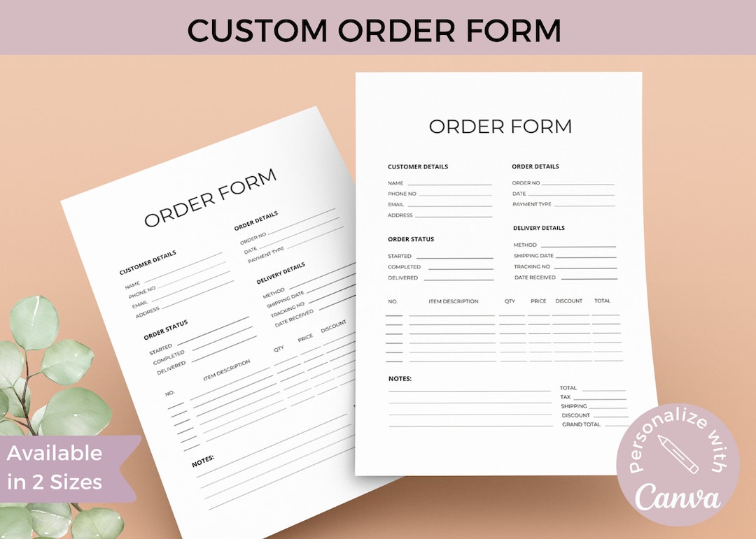 Custom Order Form for Small Business Printable Custom Order Form ...