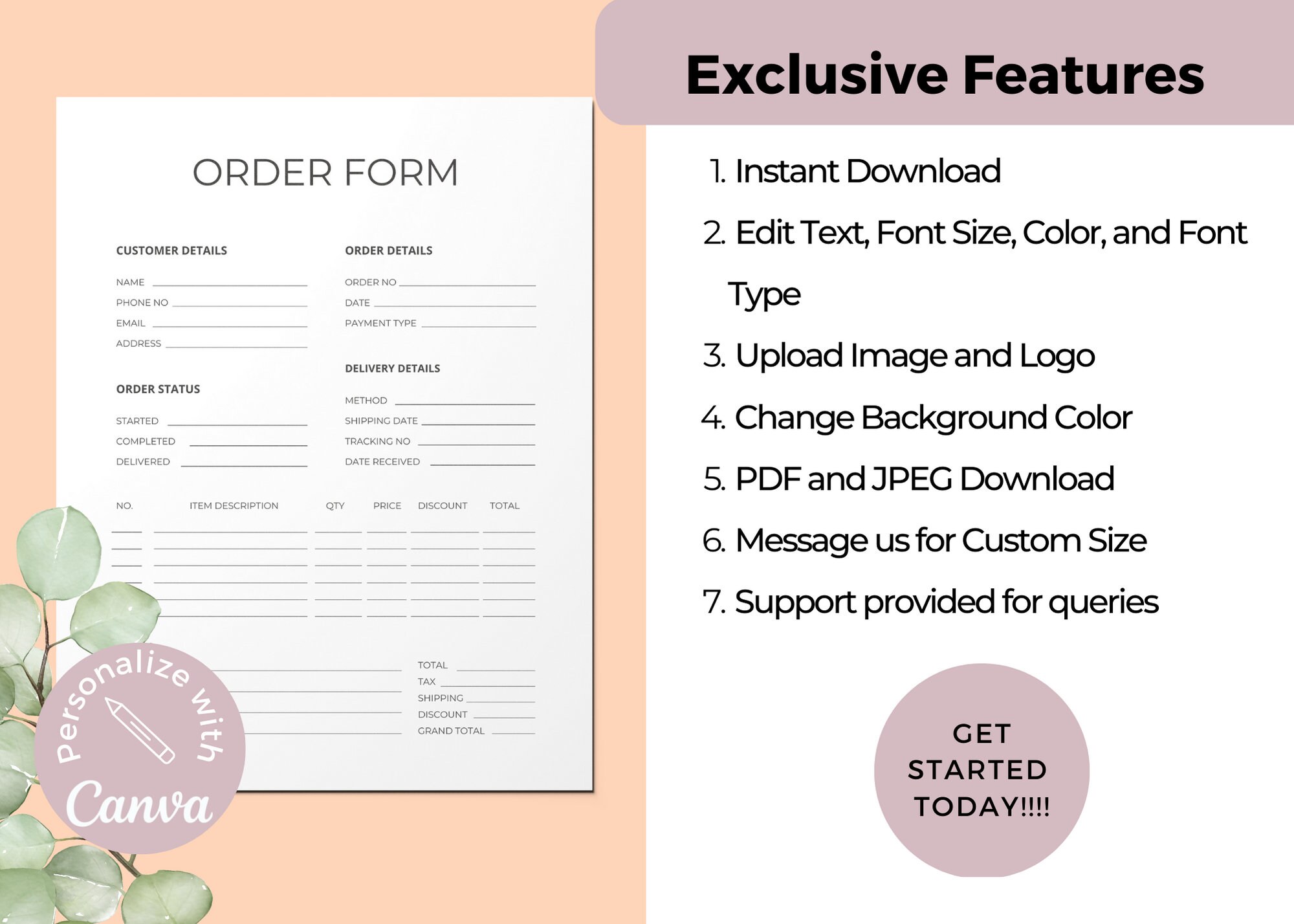 Custom Order Form for Small Business Printable Custom Order Form ...