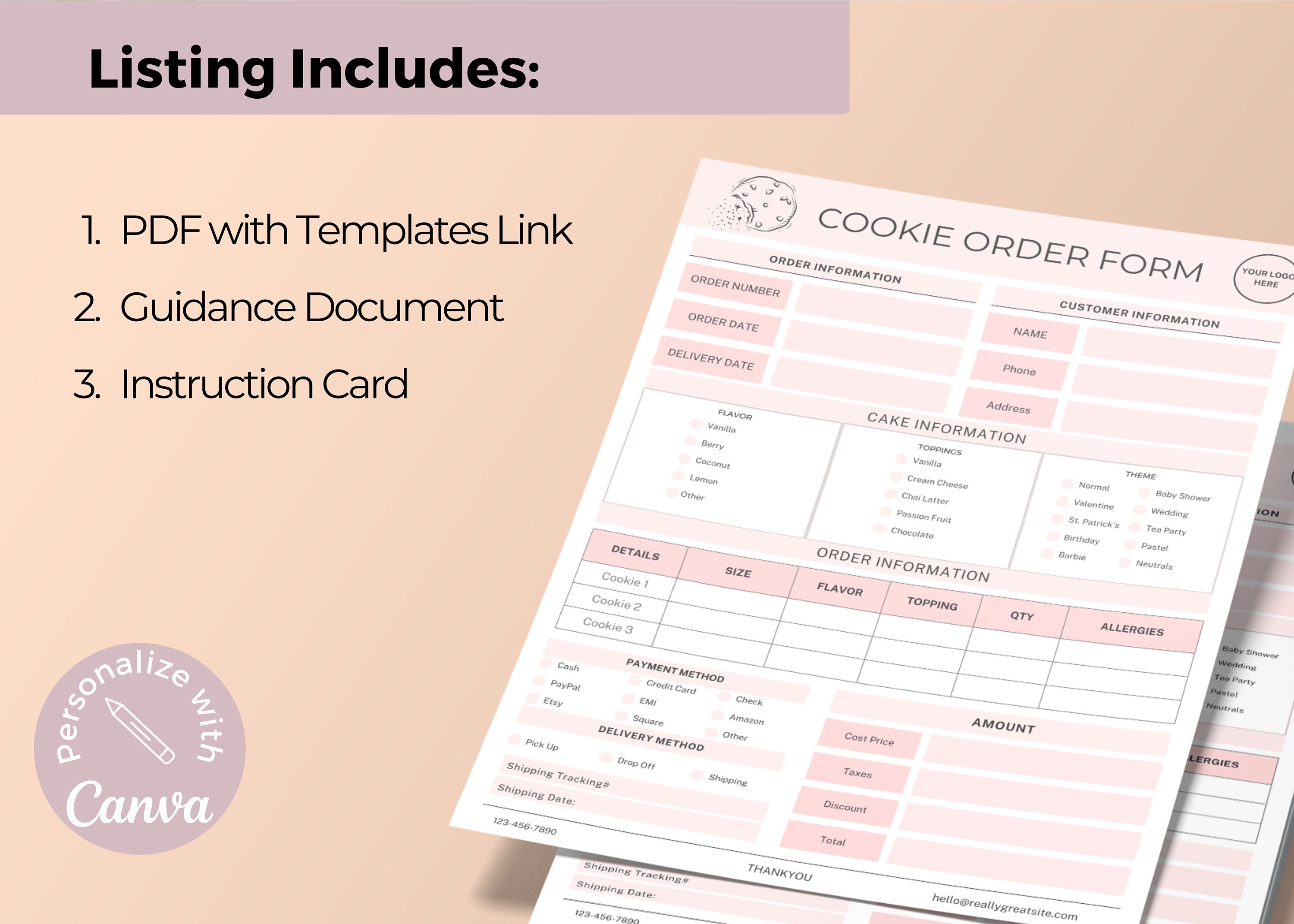 Cookie Order Form Template | Bakery Order Form Template | Small ...
