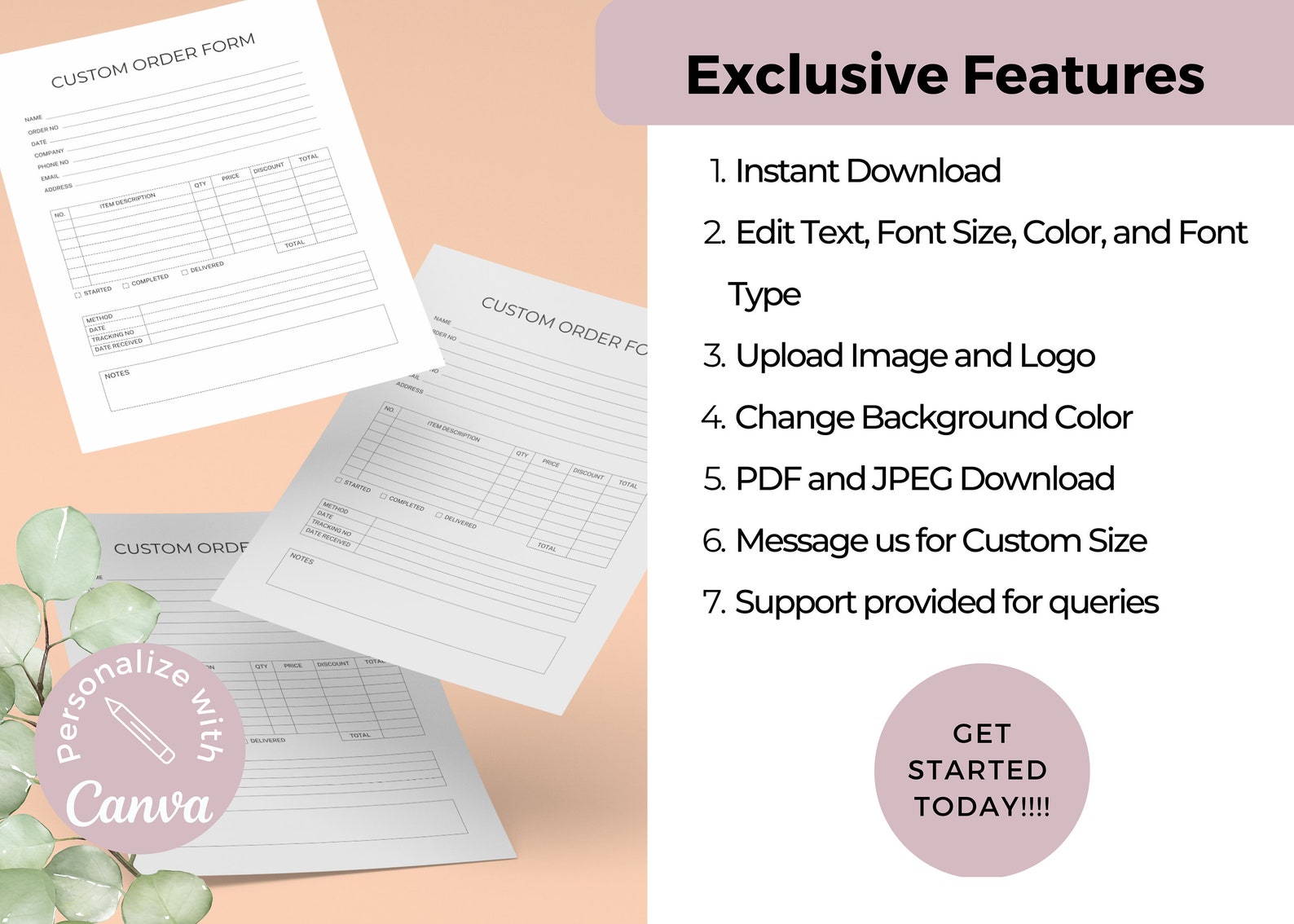 Printable Custom Order Form Template for Small Business Custom Order ...