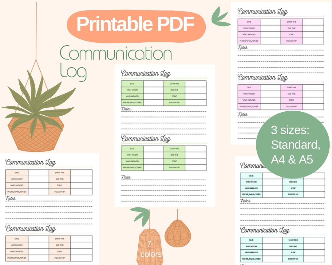 Printable Communication Log, Call Log Template, A4, A5 and Letter Size, Parent Communication Log ...