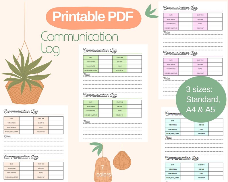Printable Communication Log, Call Log Template, A4, A5 and Letter Size, Parent Communication Log ...