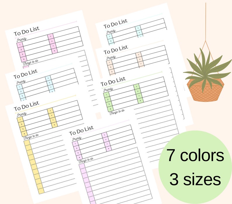 Printable to Do List, Log Template, A4, A5 and Letter Size, PDF ...