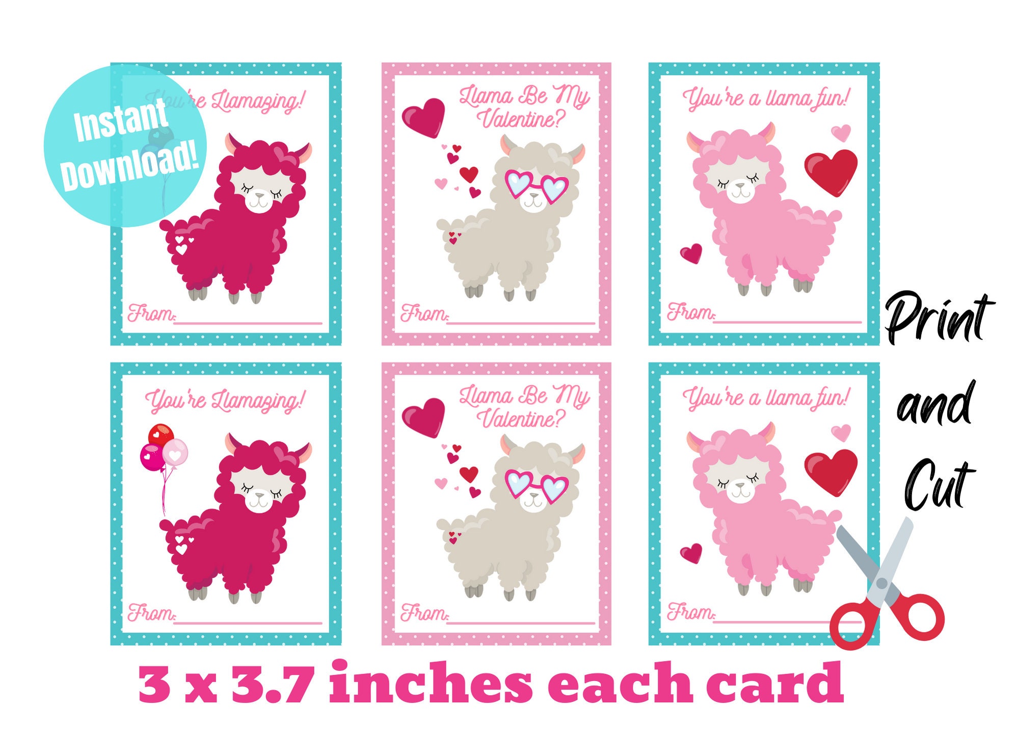 Valentines Cards for Kids Printable Llama Valentines Cards - Etsy