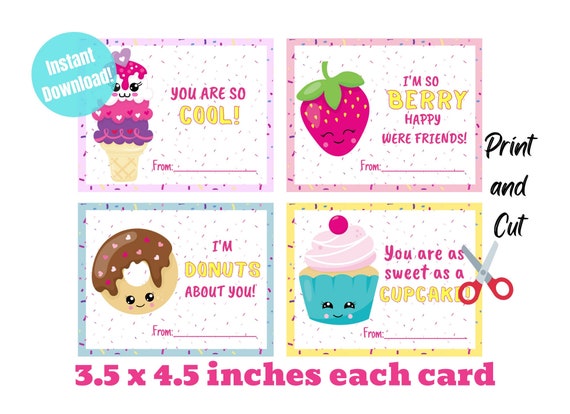 Valentine's Day Kids Cards Printable Sweet Treats | Etsy