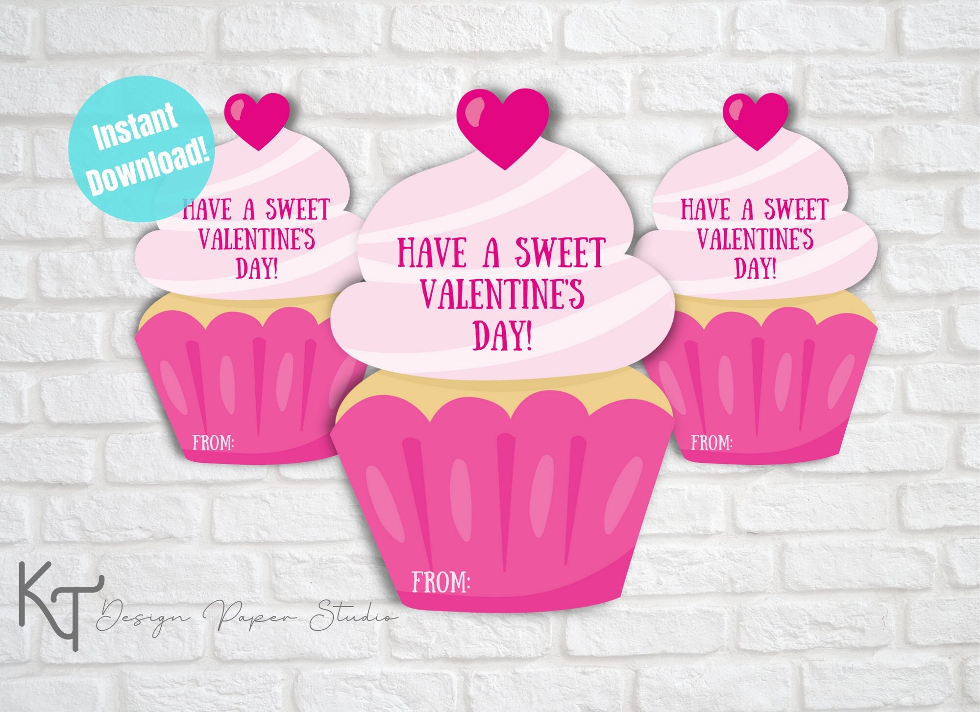 Valentine's Day Card for Kids, Printable, Cupcake Valentines, Class ...