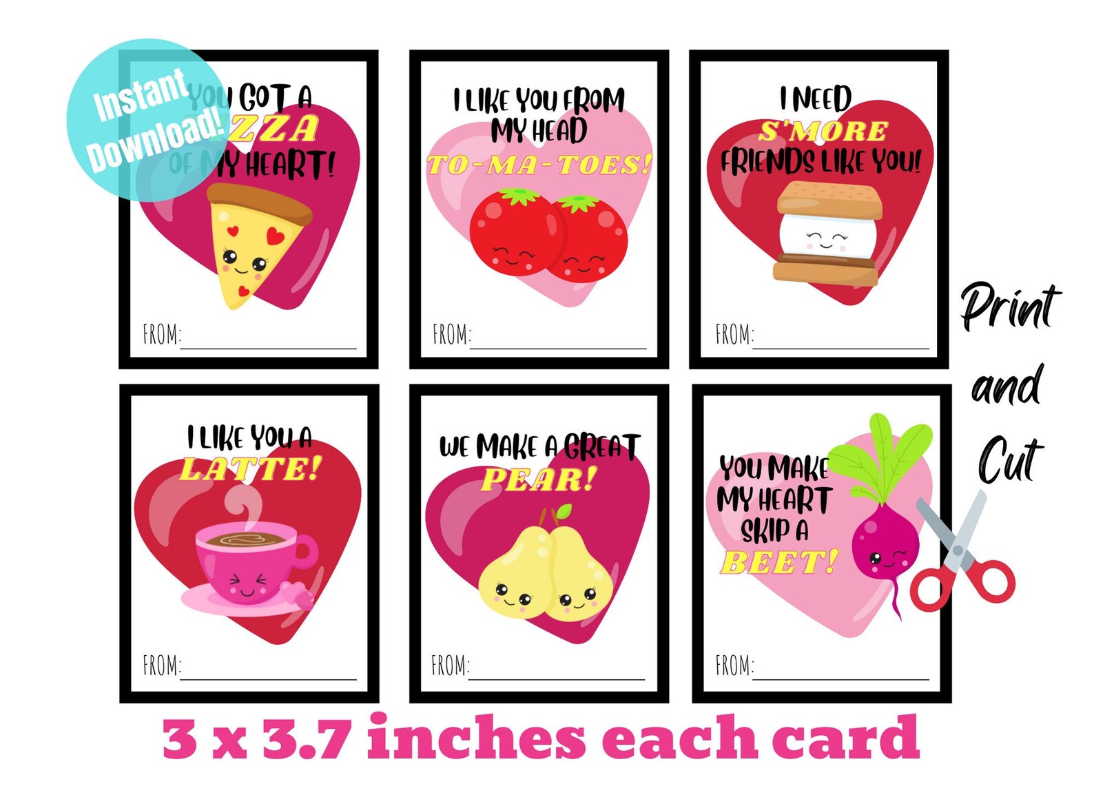 Valentine Cards for Kids Printable Food Pair Valentines - Etsy