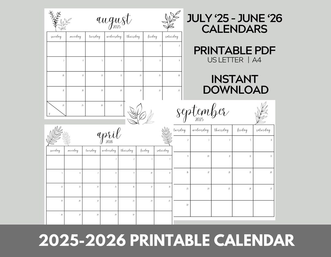 2025-2026 Printable Calendar, Simple Floral Design, Landscape - Etsy