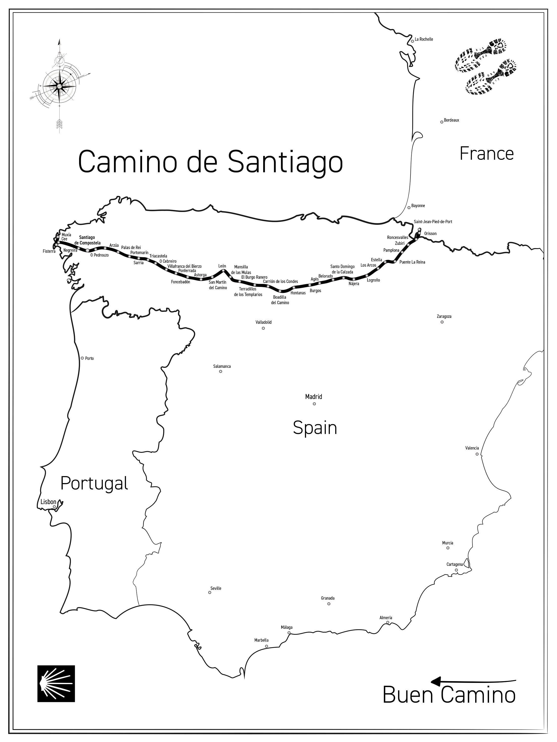 Camino De Santiago Map Art 18 X 24 | the Camino Frances | Poster ...