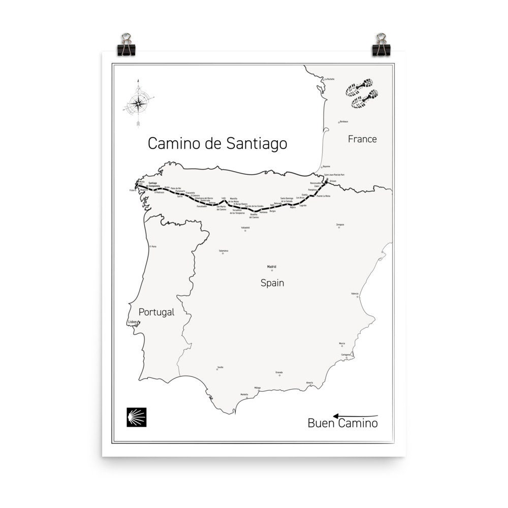 Camino De Santiago Map Art 18 X 24 | the Camino Frances | Poster ...