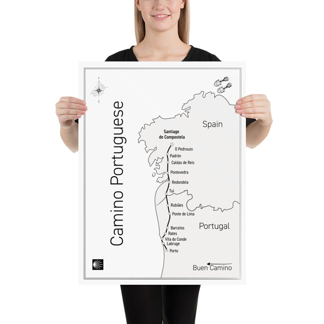 Camino Portuguese Map Art 18 X 24 | Poster, Hiking Trail Map, Wall Art ...