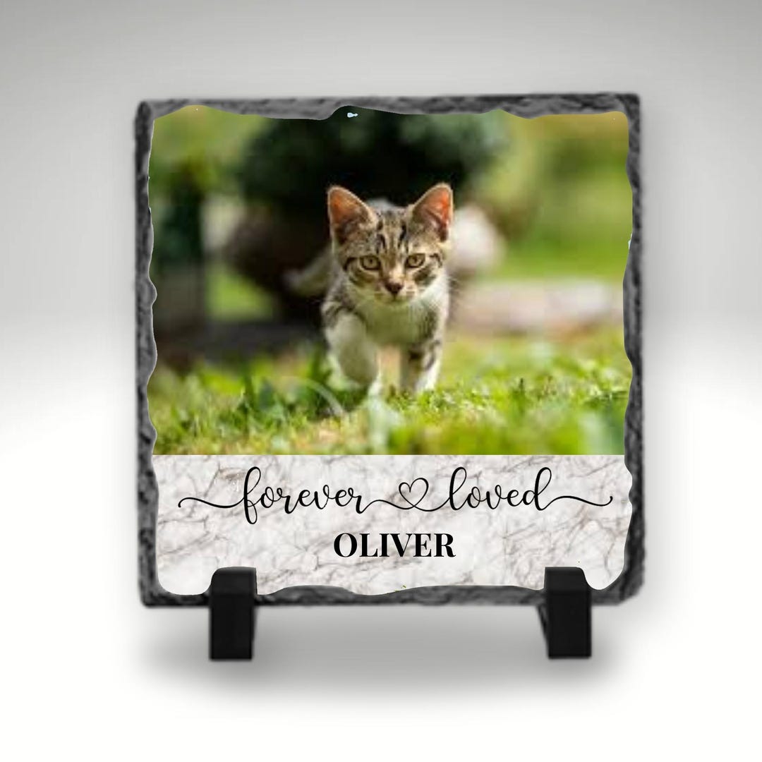 CAT MEMORIAL Gift, Photo Rock Slate, Pet Loss Gift, Cat Memorial Gift ...