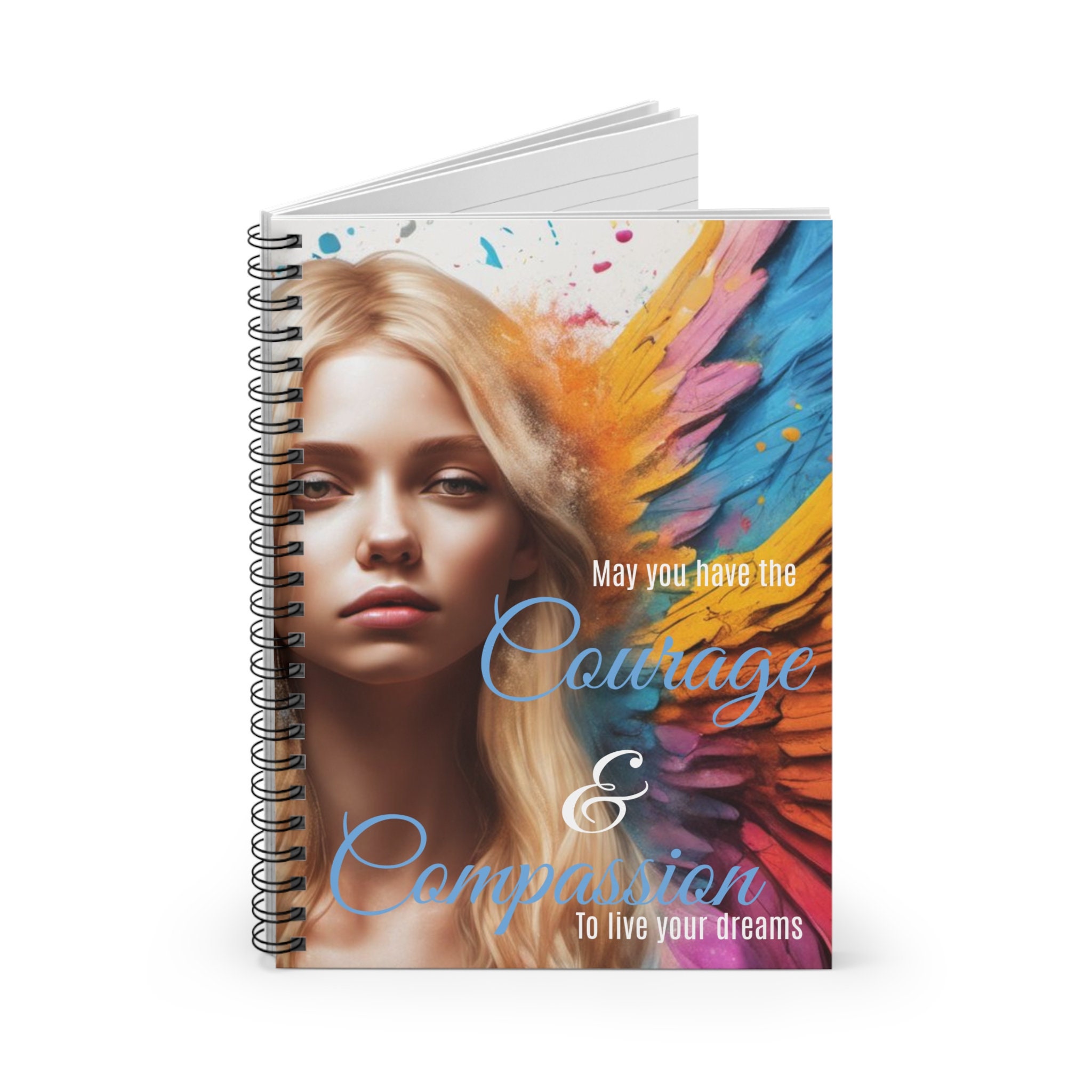 Courage & Compassion Spiral Notebook Blank Journal, Ruled Line Angel - Etsy