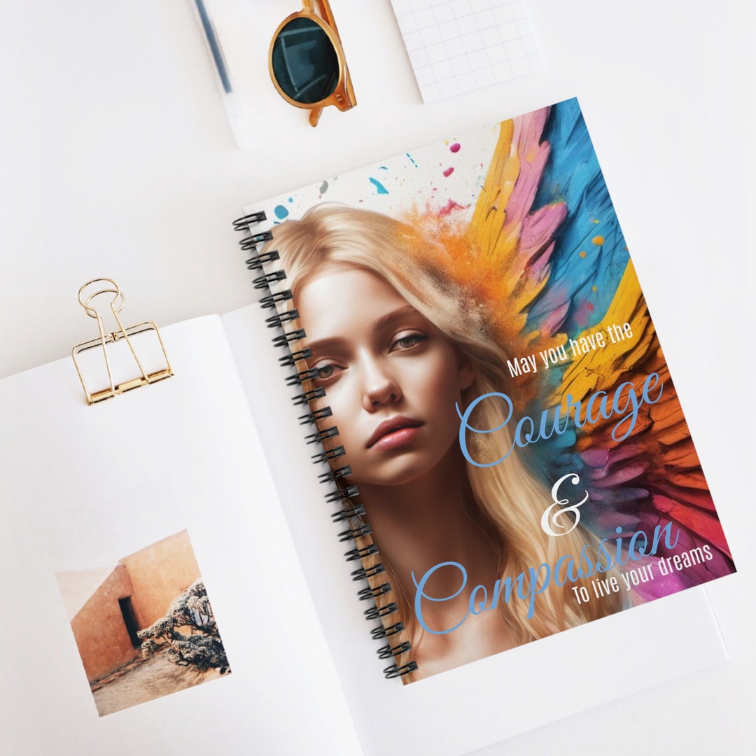 Courage & Compassion Spiral Notebook Blank Journal, Ruled Line Angel - Etsy
