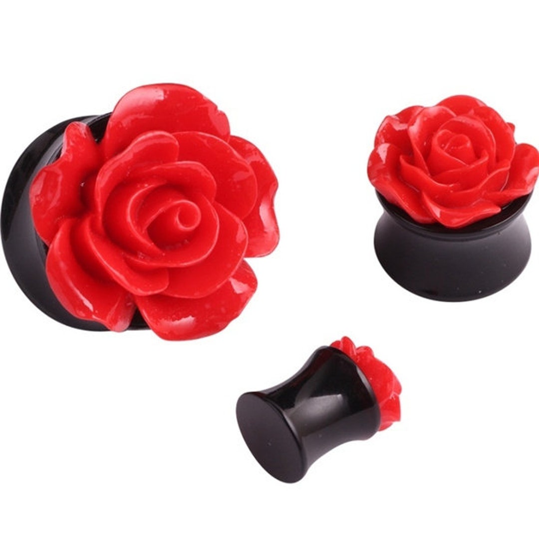 PAIR Red Rose Ear Plugs Gauges Tunnels - Etsy