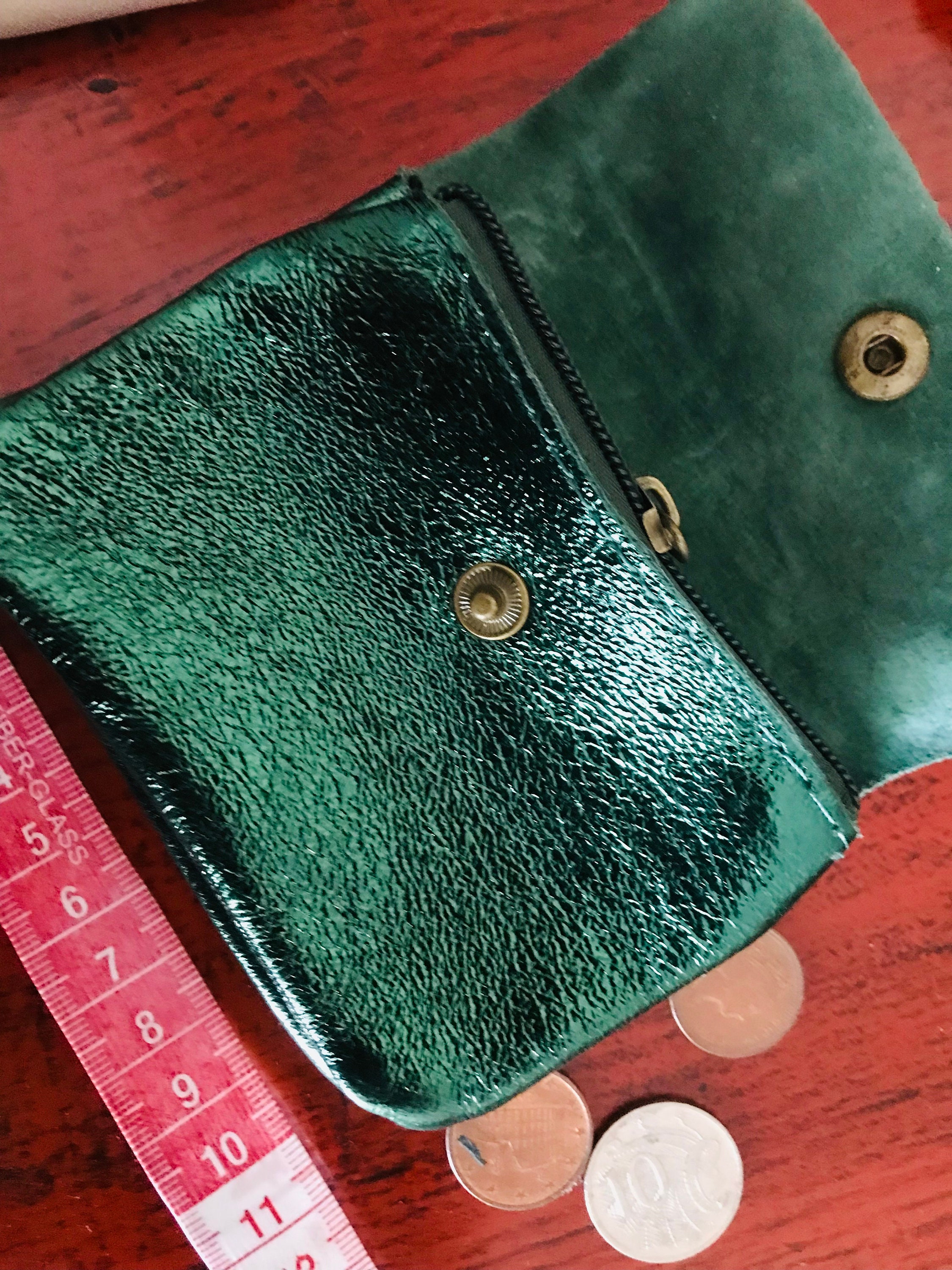 Metallic Leather Coin Purse + Leather Coin Purse Made in Italy + Green ...
