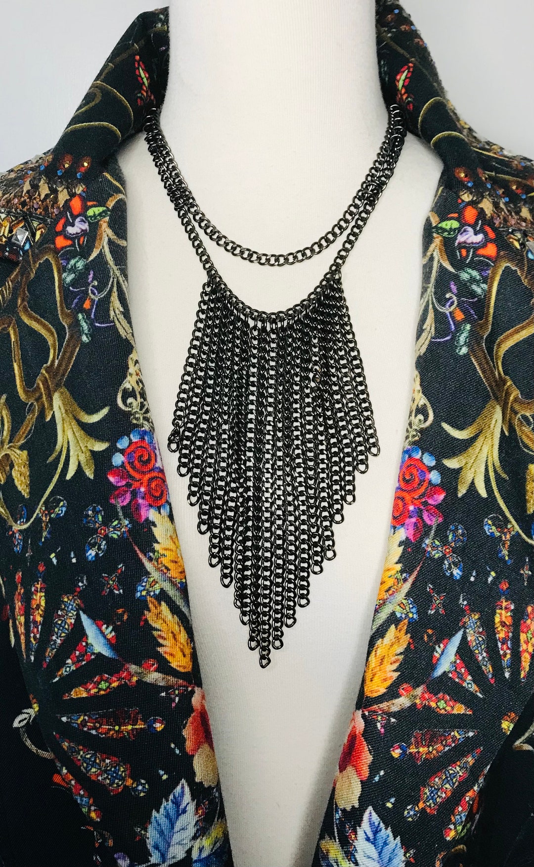 Chain Link Waterfall Necklace + Black Waterfall Chain Necklace ...