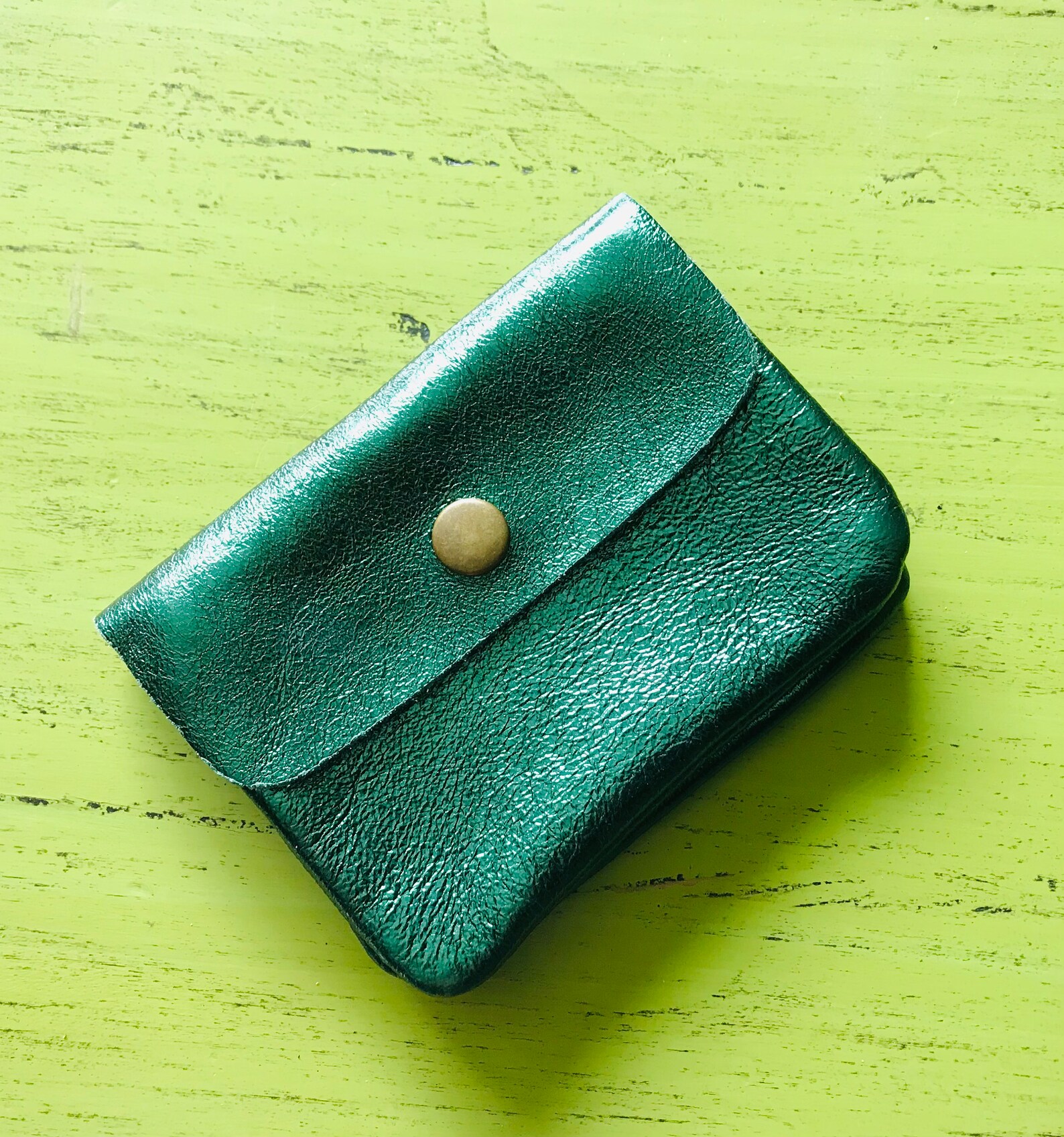 Metallic Leather Coin Purse + Leather Coin Purse Made in Italy + Green ...