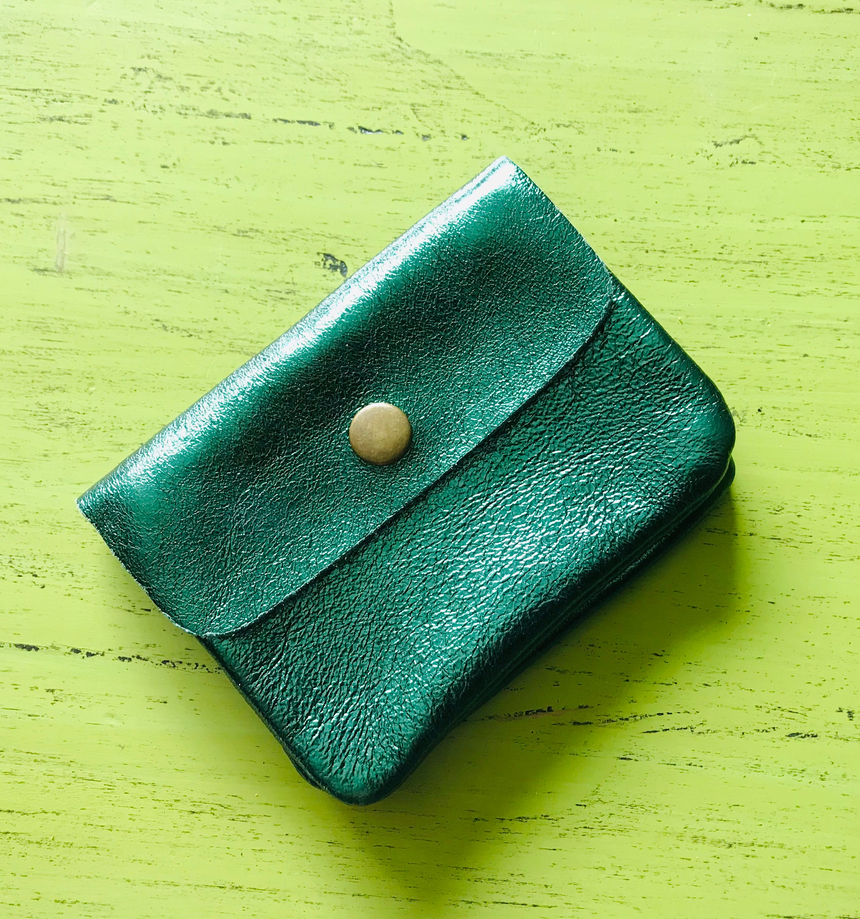 Metallic Leather Coin Purse + Leather Coin Purse Made in Italy + Green ...