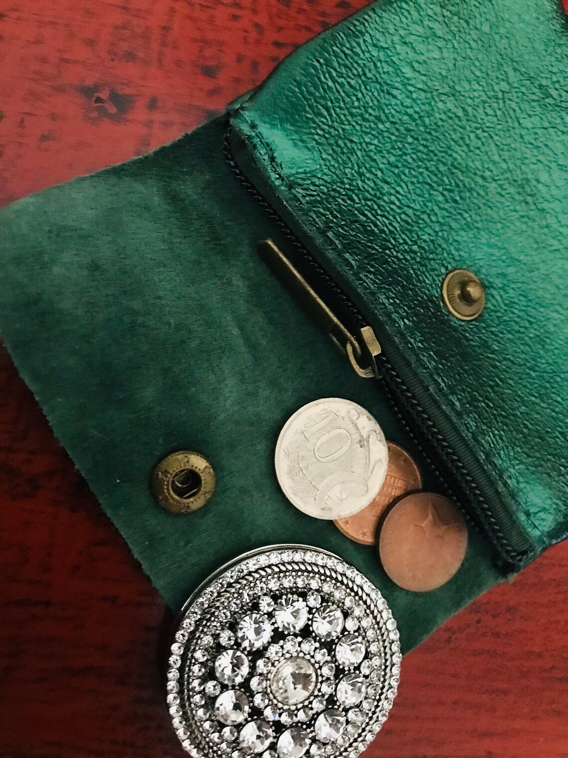 Metallic Leather Coin Purse + Leather Coin Purse Made in Italy + Green ...