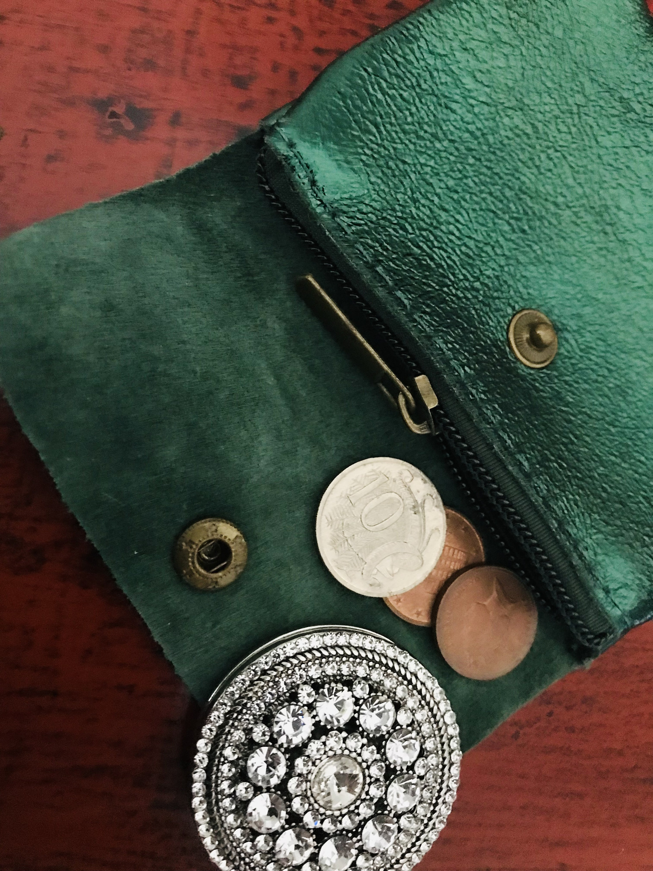 Metallic Leather Coin Purse + Leather Coin Purse Made in Italy + Green ...