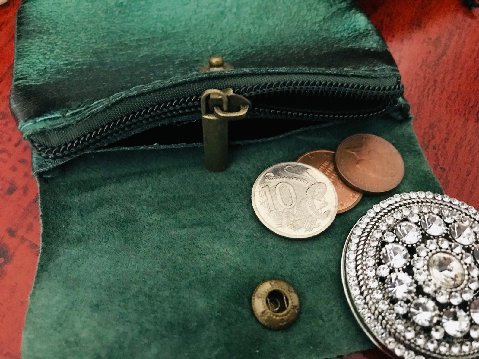 Metallic Leather Coin Purse + Leather Coin Purse Made in Italy + Green ...