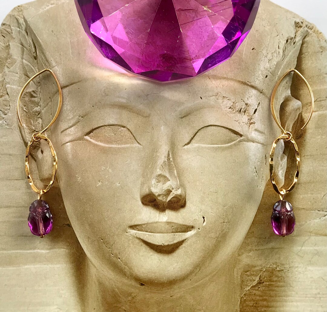 Amethyst Crystal Egyptian Scarab Earrings Designer Scarab Jewellery ...