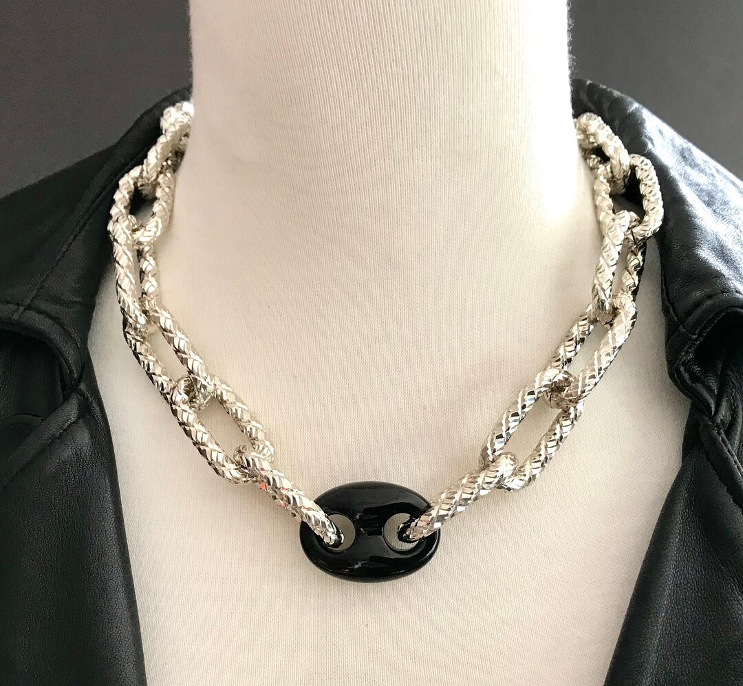 Black Onyx Chain Link Choker + Italian Chain Necklace + Designer Onyx ...