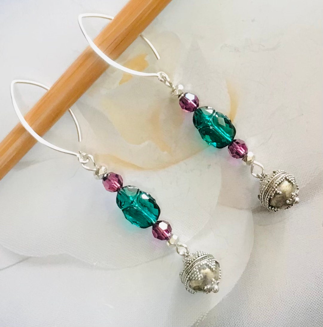 Egyptian Scarab Earrings + Emerald Scarab and Amethyst Crystal Earrings ...