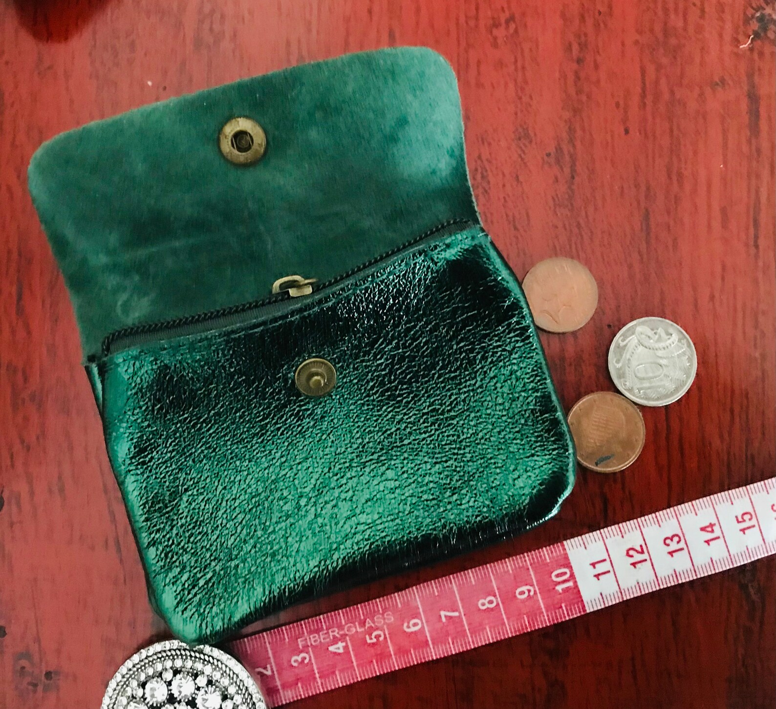 Metallic Leather Coin Purse + Leather Coin Purse Made in Italy + Green ...