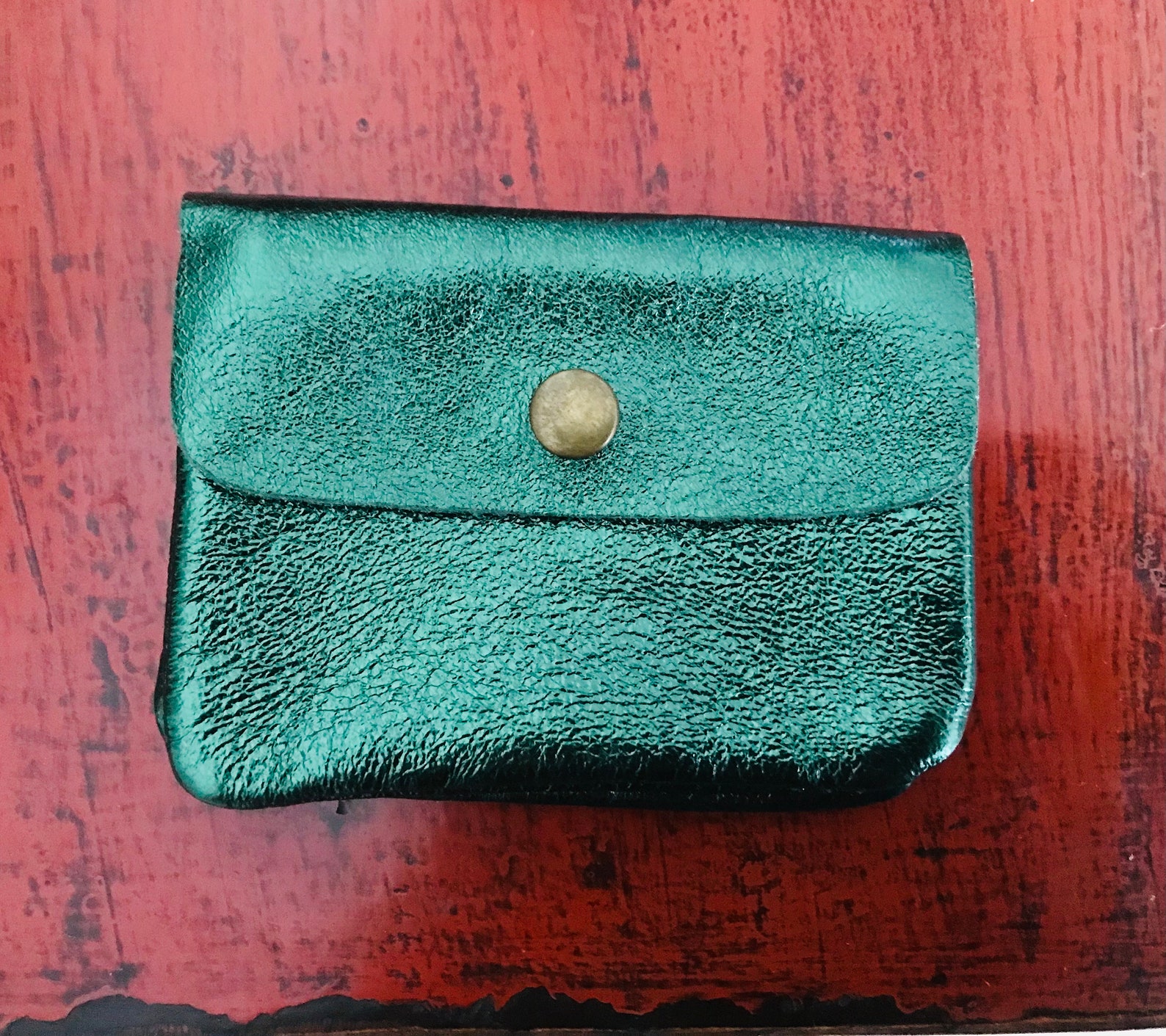 Metallic Leather Coin Purse + Leather Coin Purse Made in Italy + Green ...