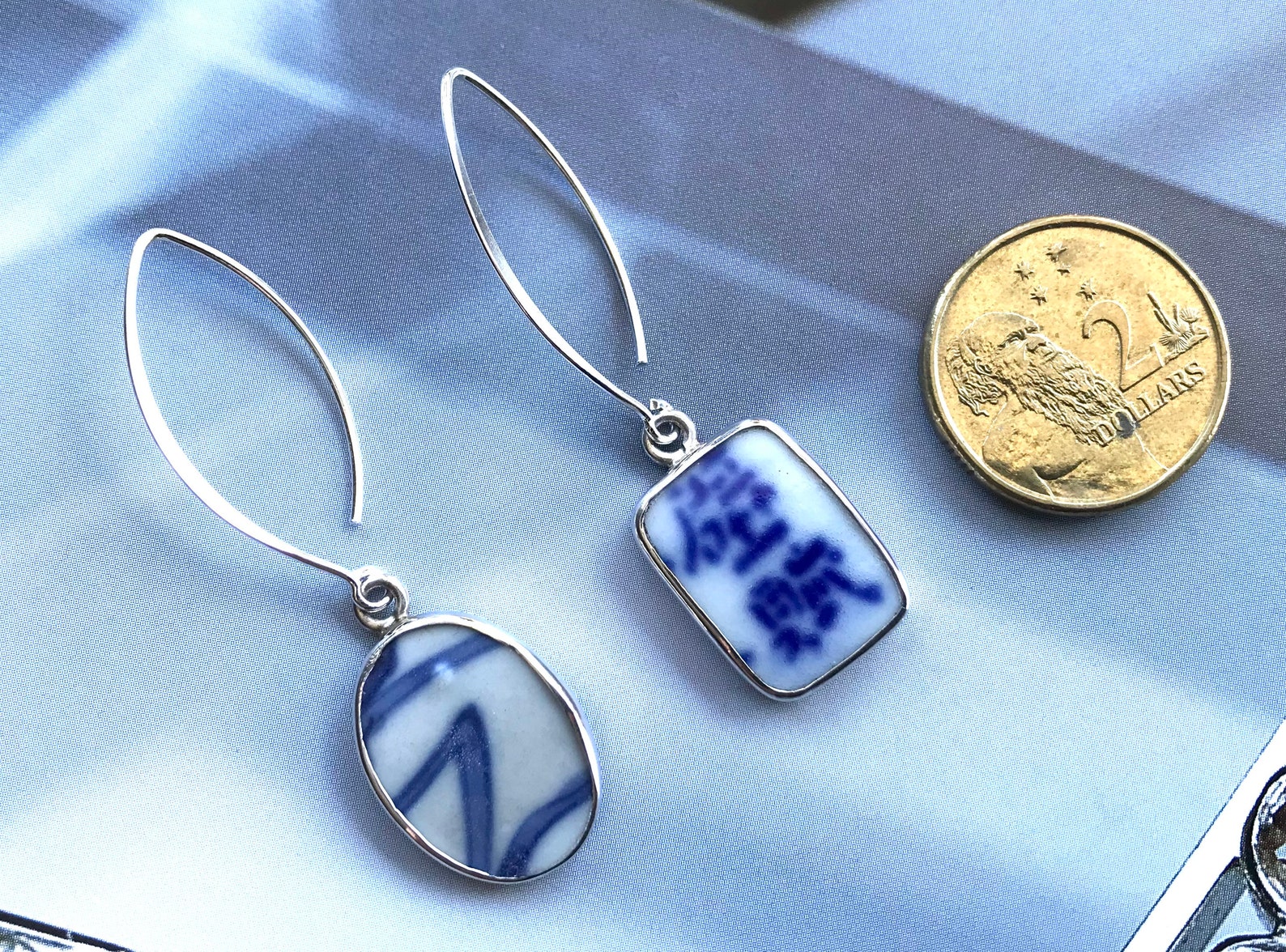 Asymmetrical Antique Chinese Pottery Shard Earrings + Ming Pottery ...