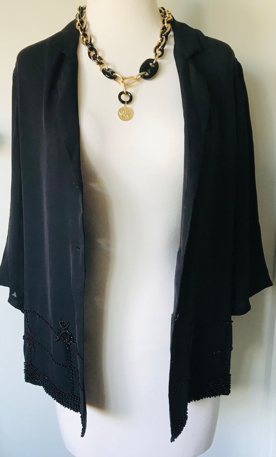 Vintage Lisa Ho Black Silk Beaded Jacket 10 Vintage Silk Chiffon 3/4 ...