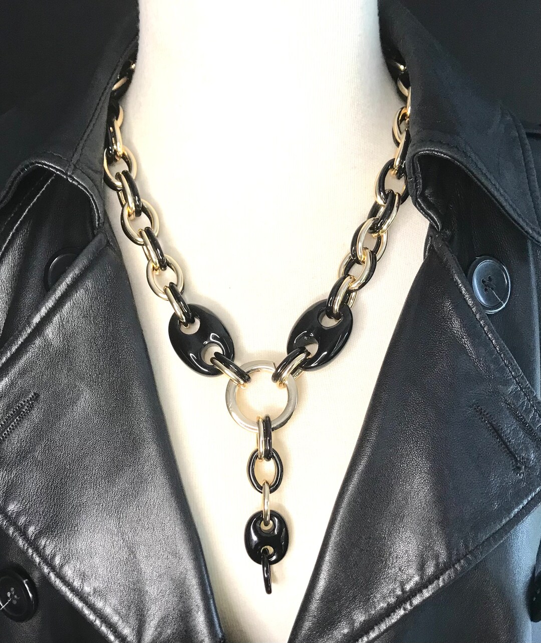 Black Onyx Chain Necklace + Italian Chain Necklace + Big Bold Black ...