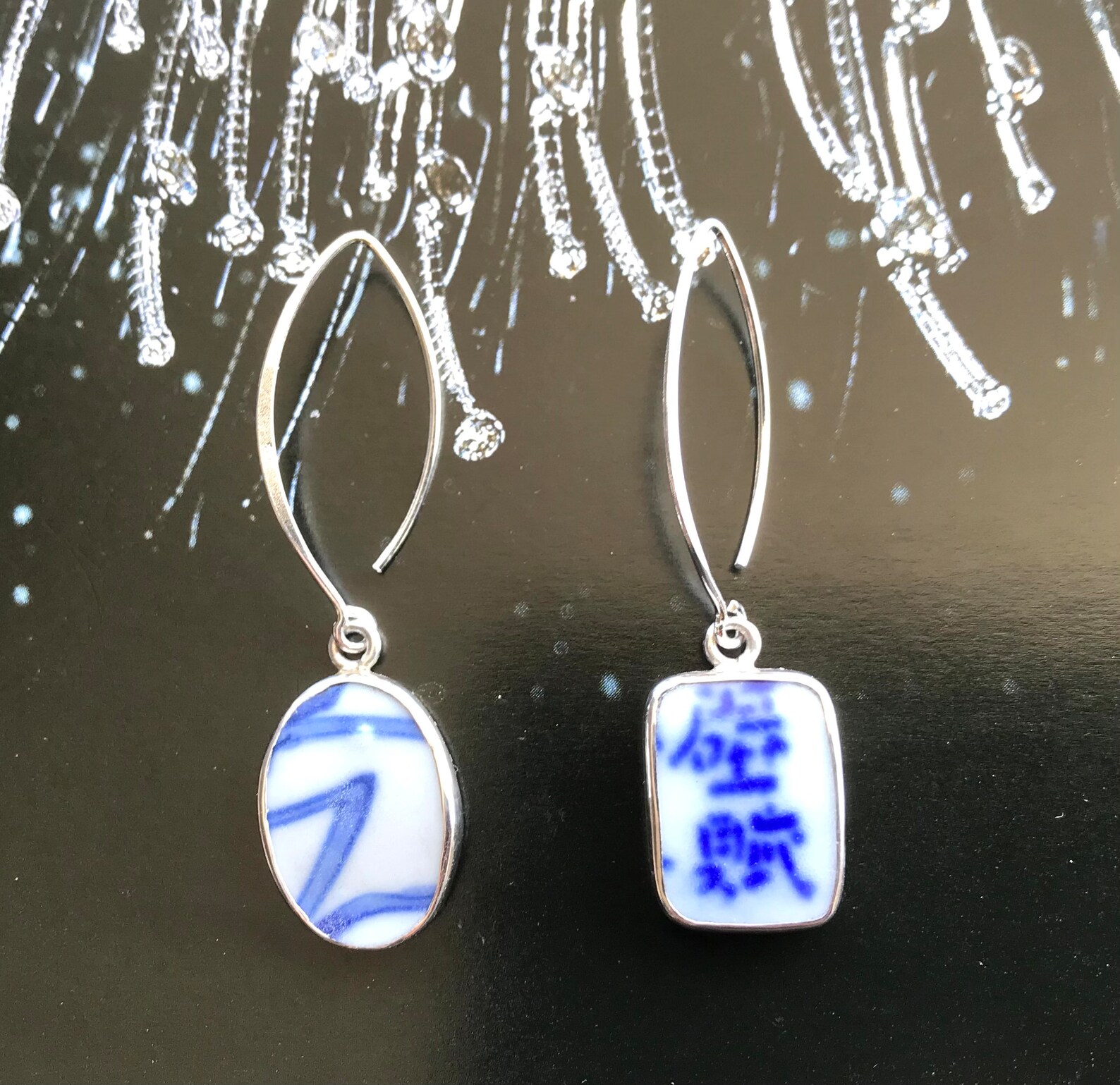 Asymmetrical Antique Chinese Pottery Shard Earrings + Ming Pottery ...