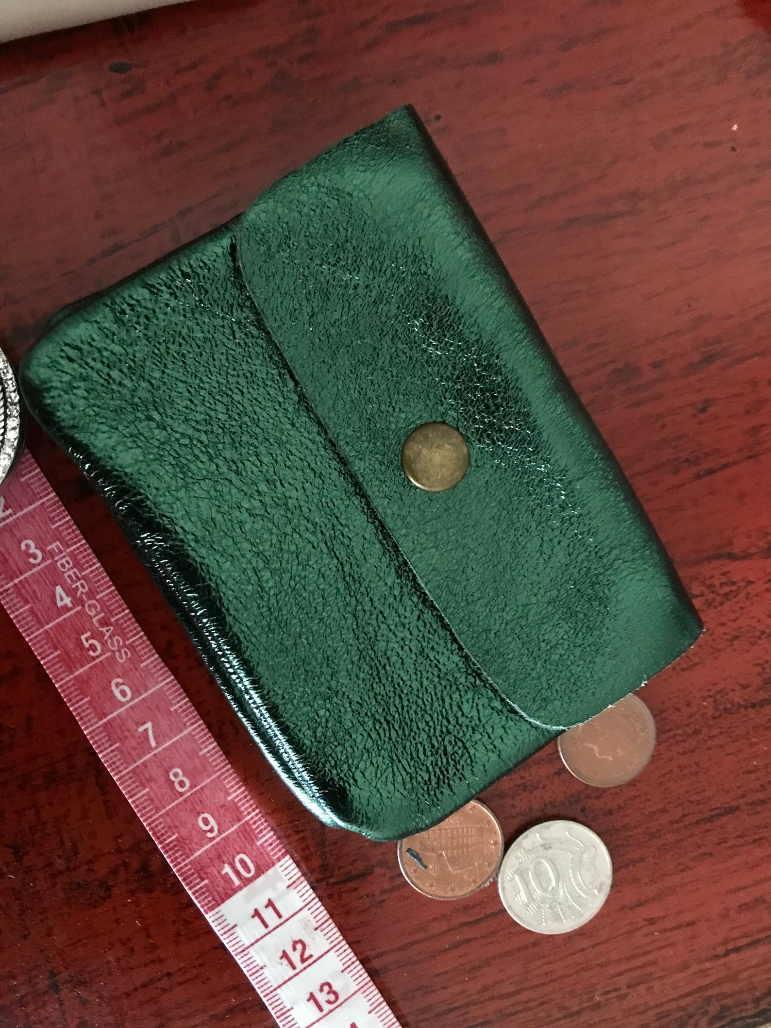Metallic Leather Coin Purse + Leather Coin Purse Made in Italy + Green ...