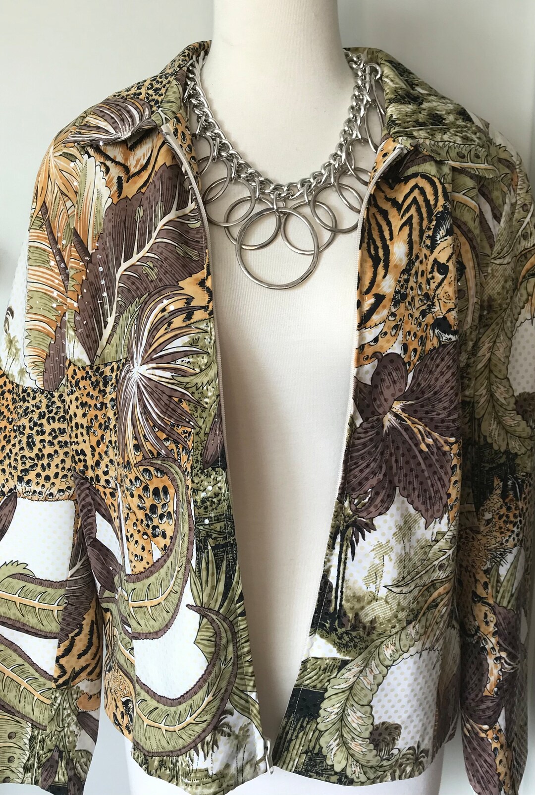 Vintage Tropical Print Bomber Jacket - 80s Designer Zip Up - Etsy