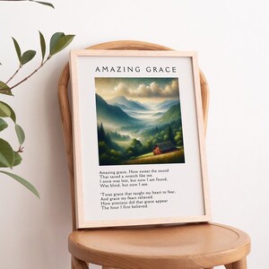 Christian Wall Art, Amazing Grace Hymn, Vintage Landscape Christian ...